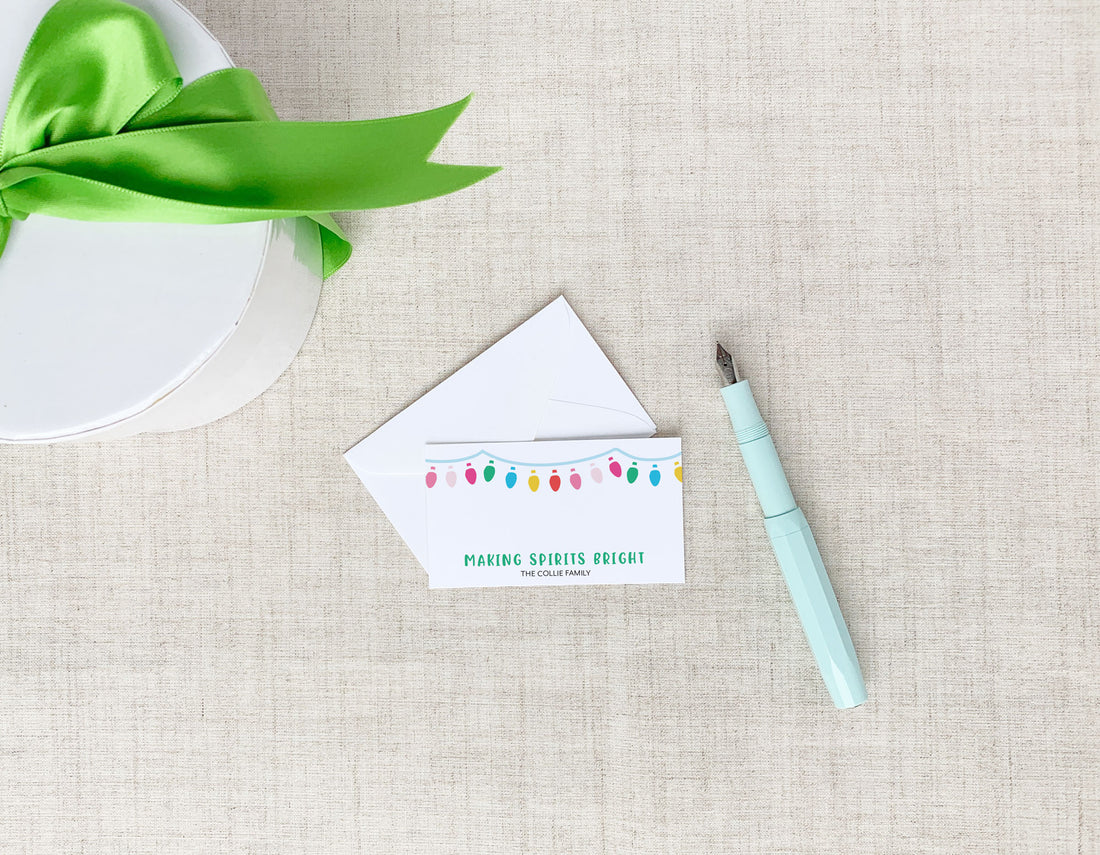 Personalized Preppy Christmas String Lights Holiday Enclosure Cards ...
